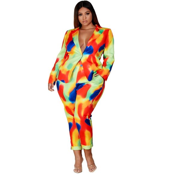 L'ATISTE | Pants & Jumpsuits | Multicolor Mold Print Pant Suit Plus ...